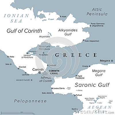 Corinth Canal, Artificial Waterway In Greece, Gray Political Map Vector ...