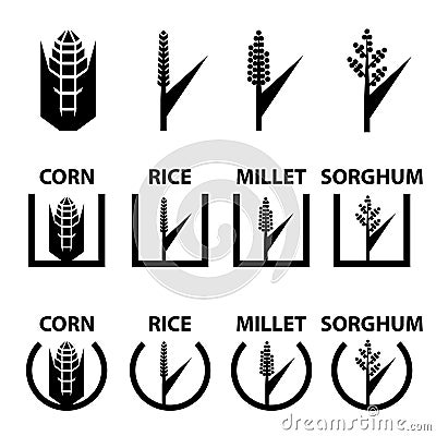 Corn Rice Millet Sorghum Cereal Symbols Vector Illustration ...