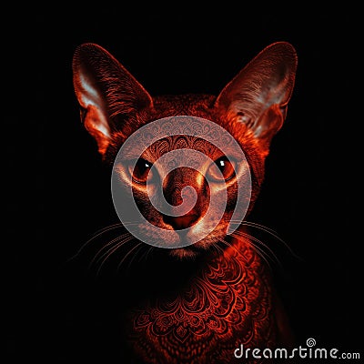 Cornish Rex Face Shape In Red Fire On Black Background. Generative AI ...