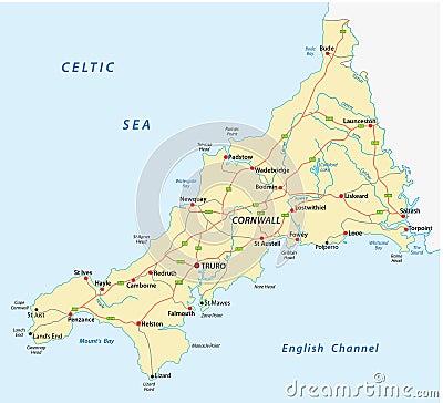 Cornwall Road Map Stock Illustration - Image: 69409329