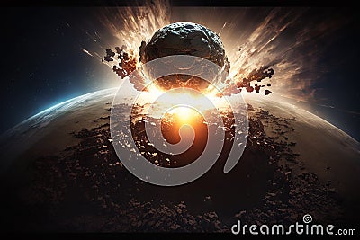 The Cosmic Cataclysm. Giant Asteroid Colliding With A Planet Or Earth ...