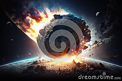 The Cosmic Cataclysm. Giant Asteroid Colliding With A Planet Or Earth ...