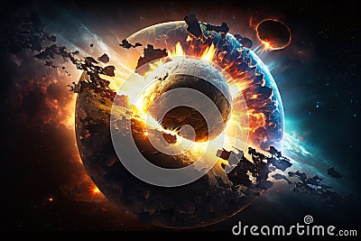 The Cosmic Cataclysm. Giant Asteroid Colliding With A Planet Or Earth ...