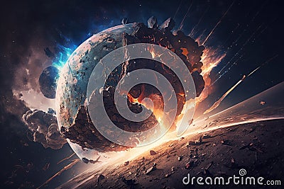 The Cosmic Cataclysm. Giant Asteroid Colliding With A Planet Or Earth ...