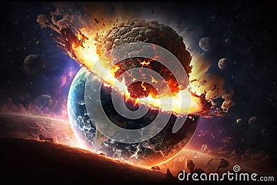 The Cosmic Cataclysm. Giant Asteroid Colliding With A Planet Or Earth ...