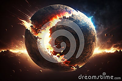 The Cosmic Cataclysm. Giant Asteroid Colliding With A Planet Or Earth ...