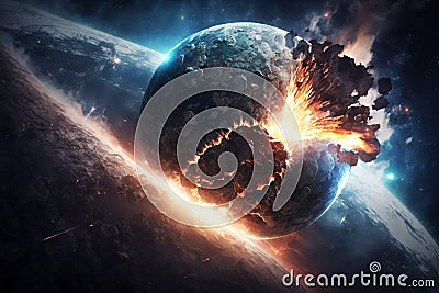 The Cosmic Cataclysm. Giant Asteroid Colliding With A Planet Or Earth ...