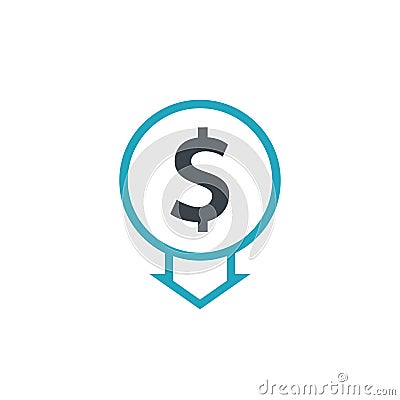 Cost Reduction Icon Dollar. Price Decrease Arrow Symbol. Business Sale Sign Illustration ...