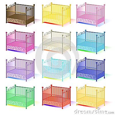 Cot , Illustration Set Of Cots Assorted Colors 3D In Vector EPS ...