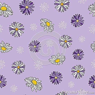 Cottagecore Daisy Very Peri Purple Seamless Pattern Background Vector ...