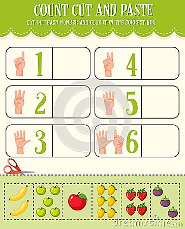 Count Cut And Paste Math Worksheet For Children Vector Illustration ...