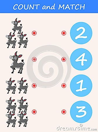 Count and Match Horse Cartoon. Math Educational Game for Children Stock ...