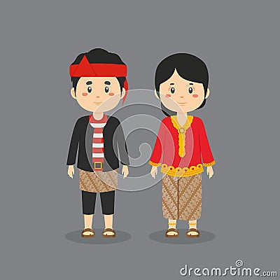Couple Character Wearing East Java Traditional Dress Cartoon Vector ...
