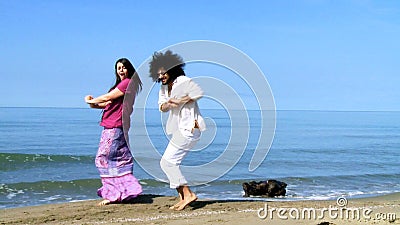 Couple Dancing Funny on the Beach in Vacation Stock Video - Video of ...