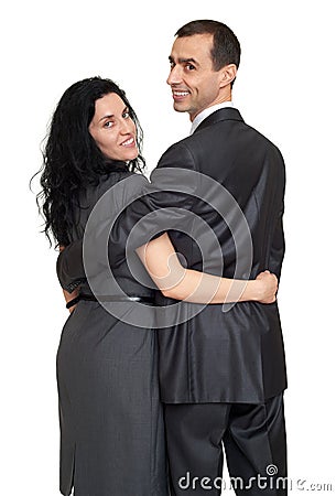 Couple Rear View, People Backside Look Around, Dressed In Classic Suit ...