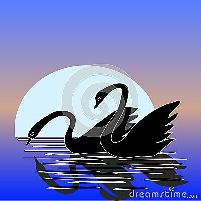 Couple Of Swan With Moonlight Royalty Free Stock Images - Image: 7390599