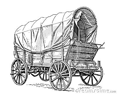 Covered Wagon Retro Stagecoach Hand Drawn Sketch Cartoon Vector ...