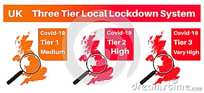 Covid-19 UK 3 Tier System With Map And Magnifying Glass Stock ...