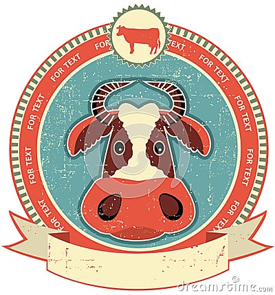 Cow Head Label On Old Paper Texture. Cartoon Vector | CartoonDealer.com ...