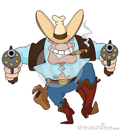 Cowboy With Revolvers Cartoon Vector | CartoonDealer.com #14051009