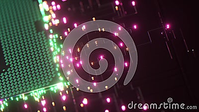 CPU Processor Sends Data. Neon Particles. the Concept of Data Transfer ...