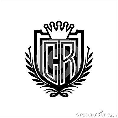 CR Logo Heraldic Shield Shape With Crown, Vintage Crest On White ...