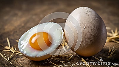 Cracked Egg With Intact Yolk On Wooden Surface Stock Image ...