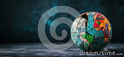 Cracked Globe Representing World Fragmentation, Colorful Continents ...
