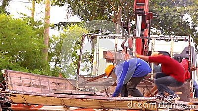 Crane Activity at Construction Site, Workers Carry Stock Video - Video ...