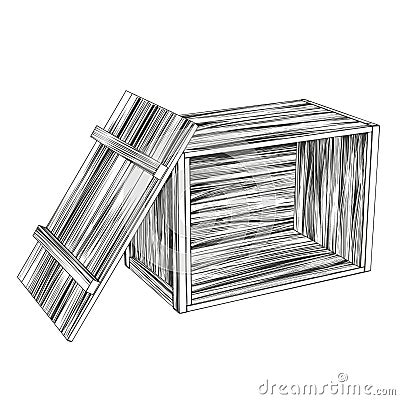 Crates, Open Wooden Box, Parcel Hand Drawn Vector Illustration ...