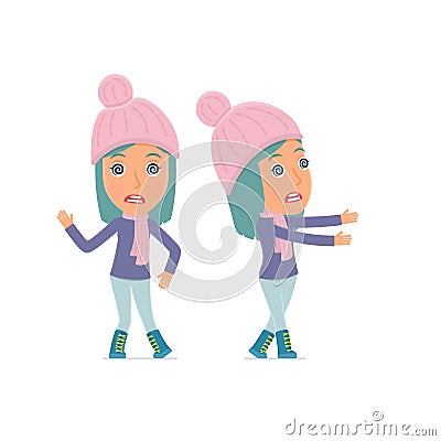 Crazy And Deranged Character Winter Girl In Strange Pose Royalty-Free ...