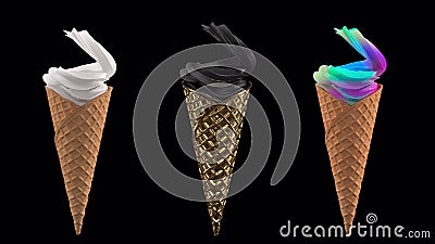 3 Cream with Waffle Cone Filling Animation with Alpha Channel Stock ...