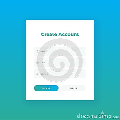 Create Account. Login Form For Web Site Material Design. UI UX Vector ...