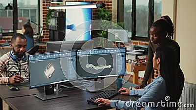 Creative Agency Diverse Team Editing Video Footage Using Color Grading ...