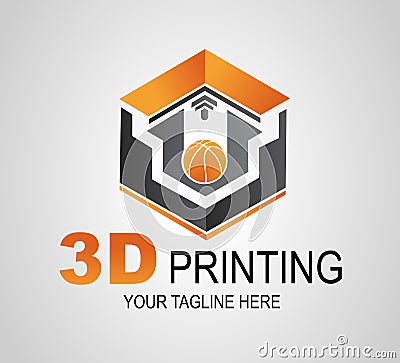 Creative 3D Print Logo Or Sign, Icon. Modern 3D Printer Printing Ball ...