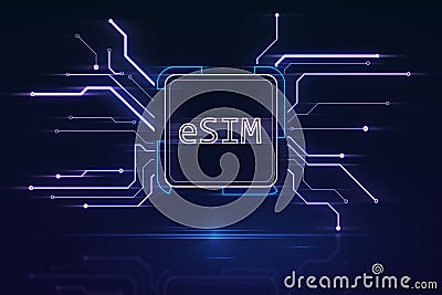Creative Glowing ESim Hologram On Background. Embedded Sim And Cellular ...