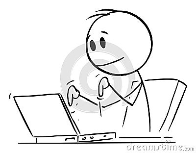 Creative Person Typing Or Working On Computer , Vector Cartoon Stick Figure Illustration ...