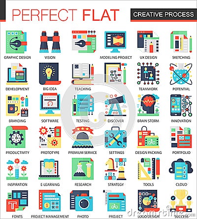 Creative Process Vector Complex Flat Icon Concept Symbols For Web Infographic Design ...