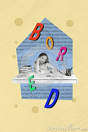 Creative Template Collage Of Black White Effect Color Schoolkid Sitting ...