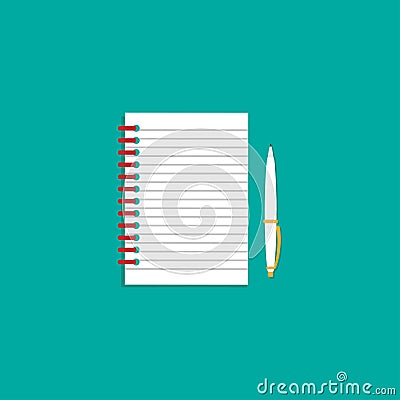 Creative Writer Workplace Icon. Note Book And Pencil On Turquoise ...