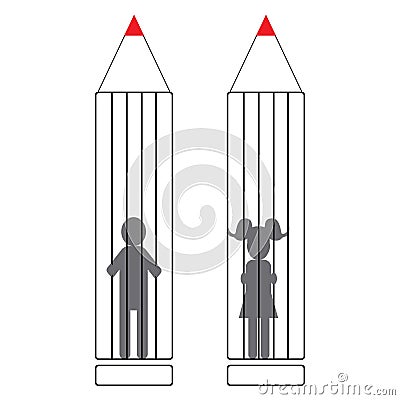 Boy And Girl In A Pencil Prison, Inappropriate Education Concept ...