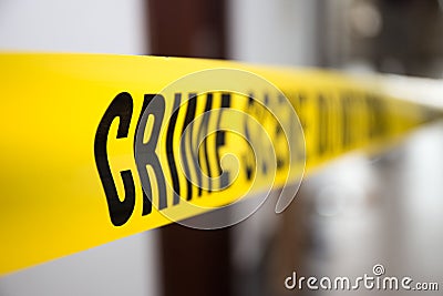 Crime Scene Tape In Building With Blurred Background Royalty-Free Stock ...