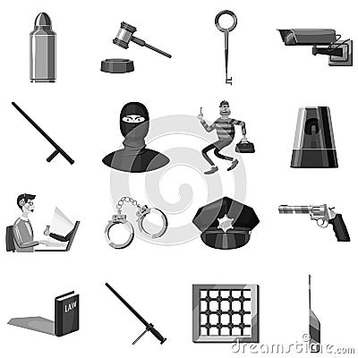 Criminal Symbols Icons Set Monochrome Stock Vector - Image: 91007652