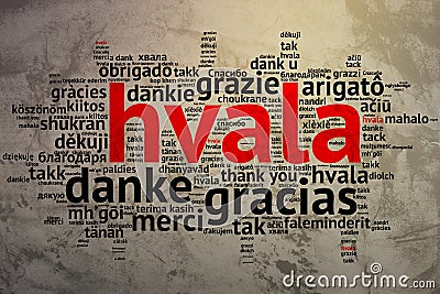 Croation: Hvala, Open Word Cloud, Thanks, Grunge Background Stock ...