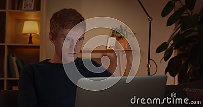 Crop View of Handsome Red Haired Man Using Laptop while Sitting on Sofa ...