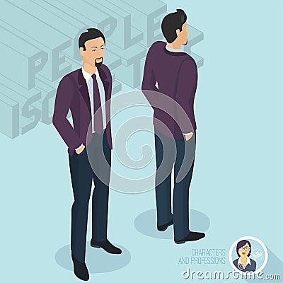 Cross-armed Businessman, Front And Back View. Vector Illustration ...