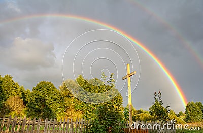 Cross And Rainbow After Rain Royalty Free Stock Photos - Image: 18402498