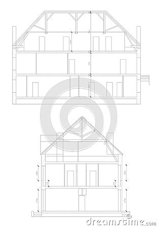 Cross Section Made Through A House In CAD Stock Photography ...
