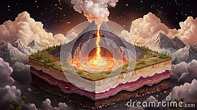 Cross-section Of Volcano Eruption With Lava Flow And Earth Layers ...