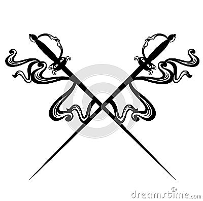Crossed Epee Swords Black And White Vector | CartoonDealer.com #95911014